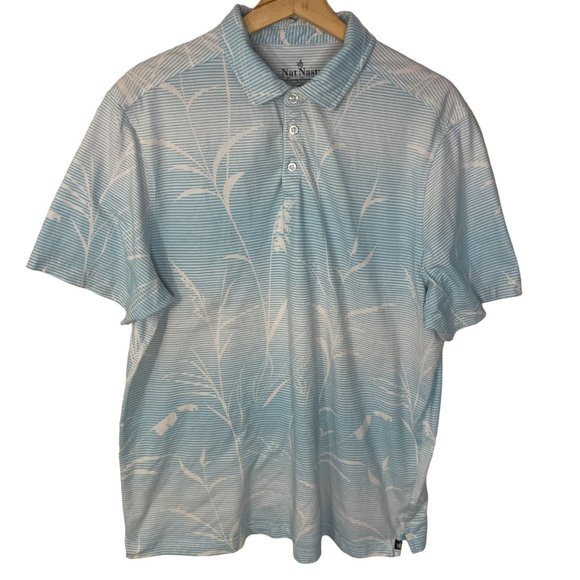 Nat Nast | Shirts | Nat Nast Striped Hawaiian Tropical Print Polo Shirt ...